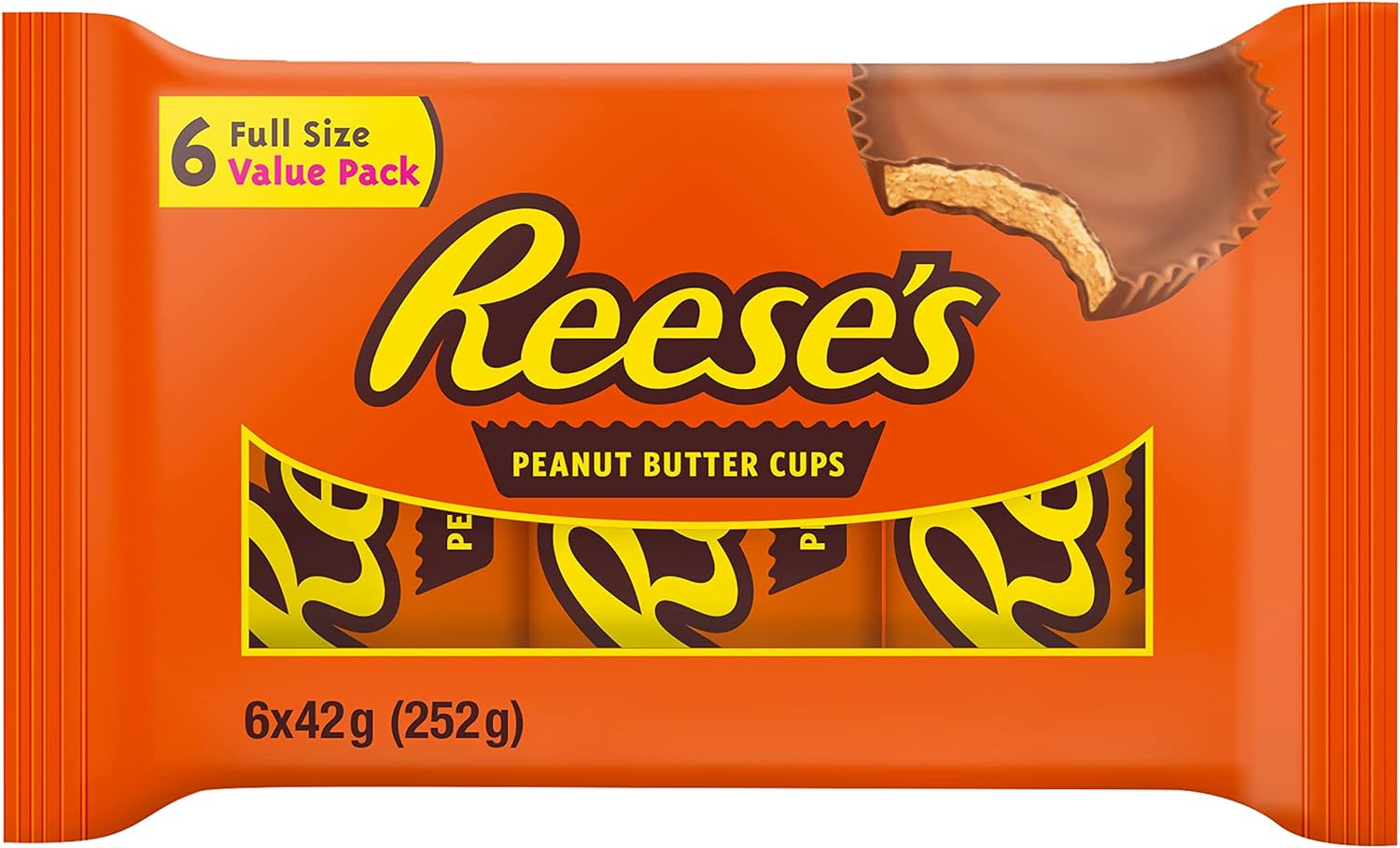 Reese's Milk Chocolate & Peanut Butter Cups 6 Full Size Bars 9 oz ...