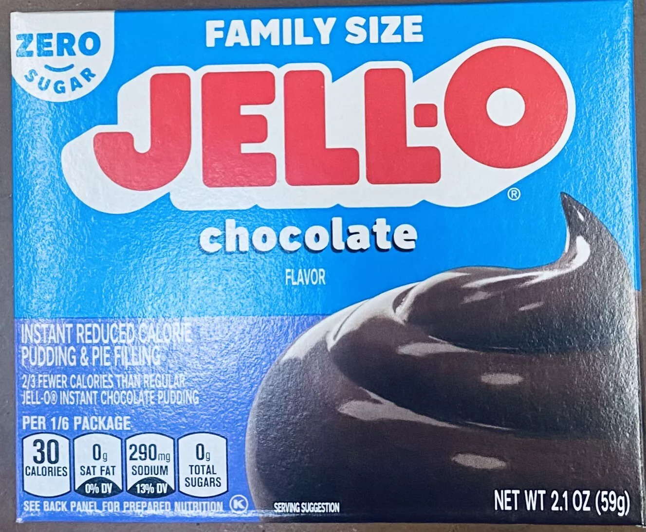Jell-O Chocolate Pudding Zero Sugar Family Size 59g - American Food Store
