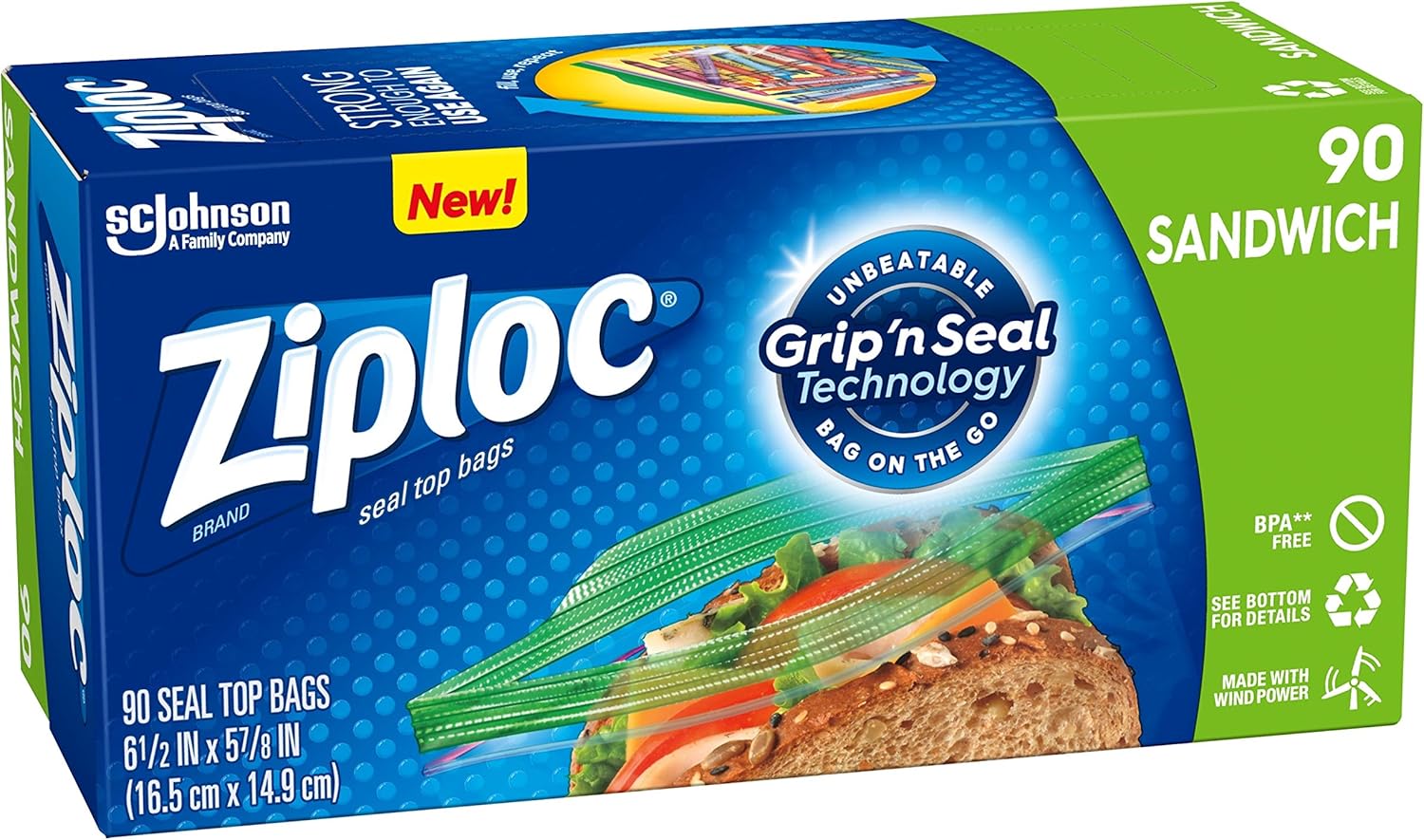 Ziploc Sandwich Bags with New Grip 'n Seal Technology, 90 Count ...